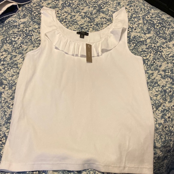 J. Crew | Tops | J Crew White Ribbed Tank Top With Ruffle | Poshmark